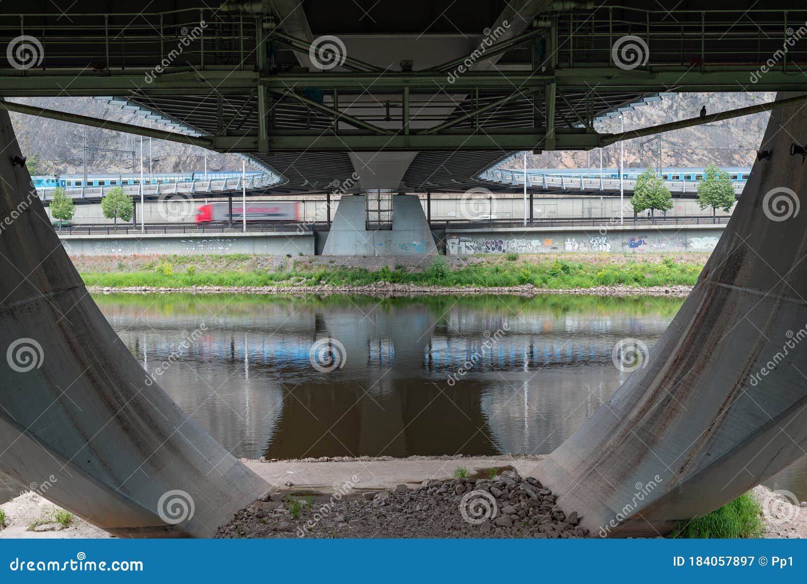 Underneath Under Bottom of City Bridge Construction Stock Image - Image ...