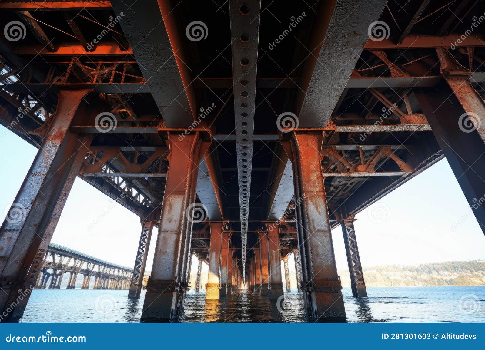 Underneath View of a Modern Bridges Steel Beams Stock Illustration ...
