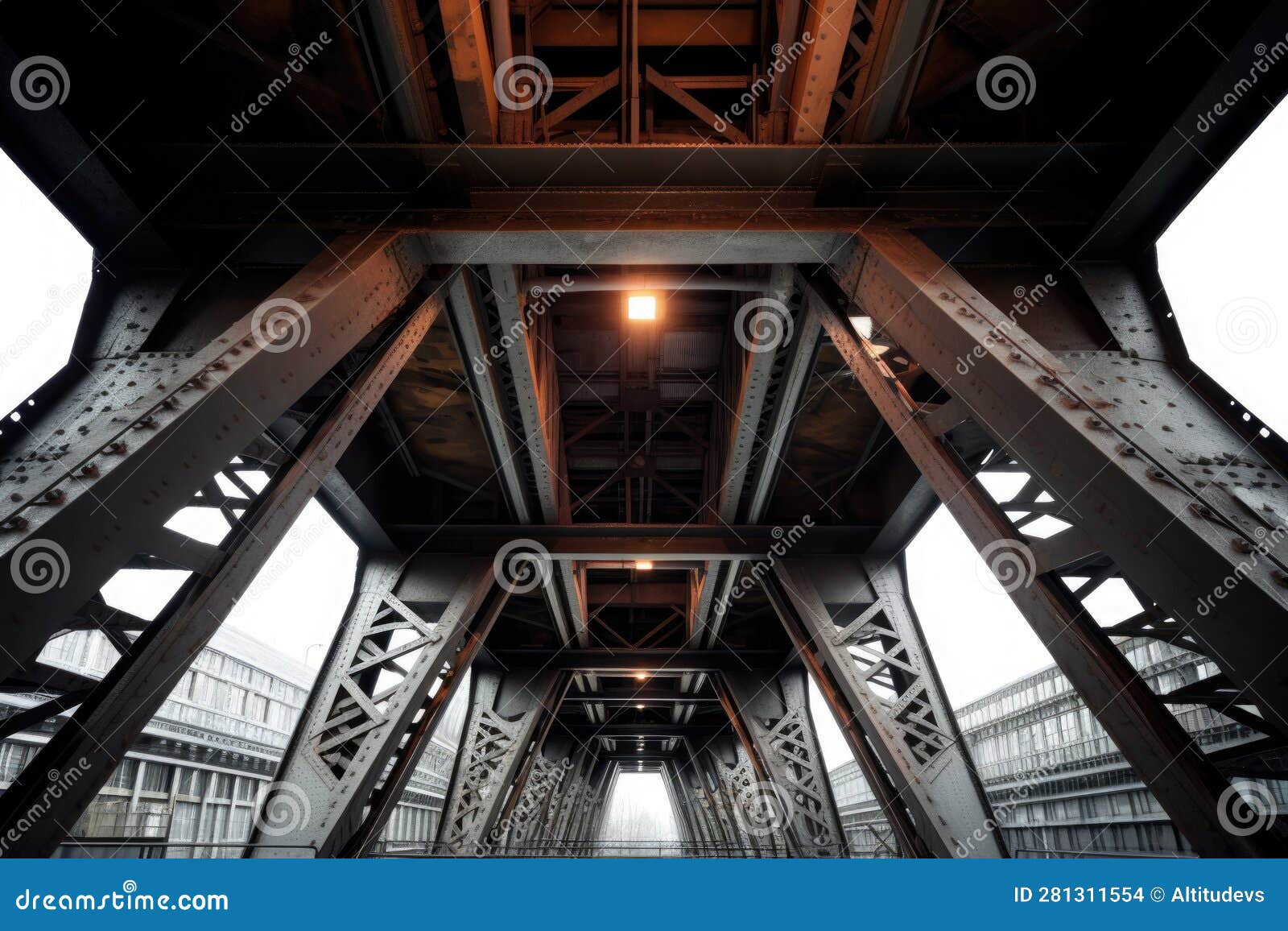 Underneath View of a Modern Bridges Steel Beams Stock Illustration ...