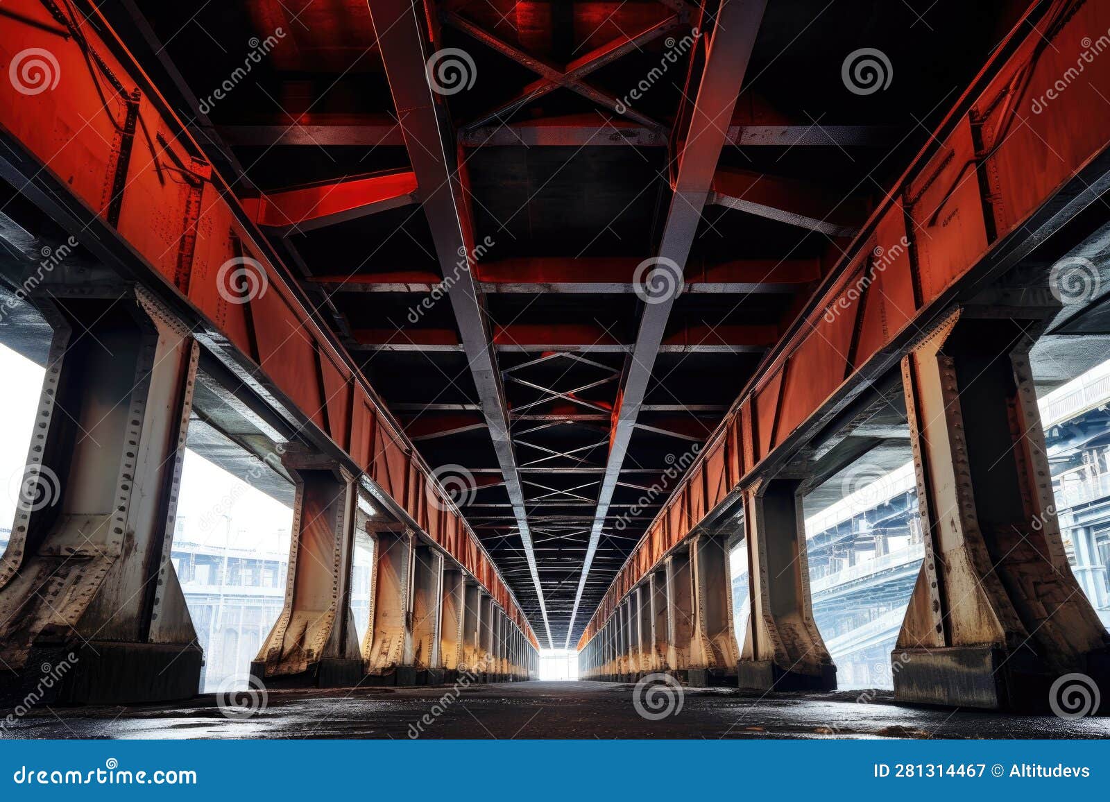 Underneath View of a Modern Bridges Steel Beams Stock Illustration ...