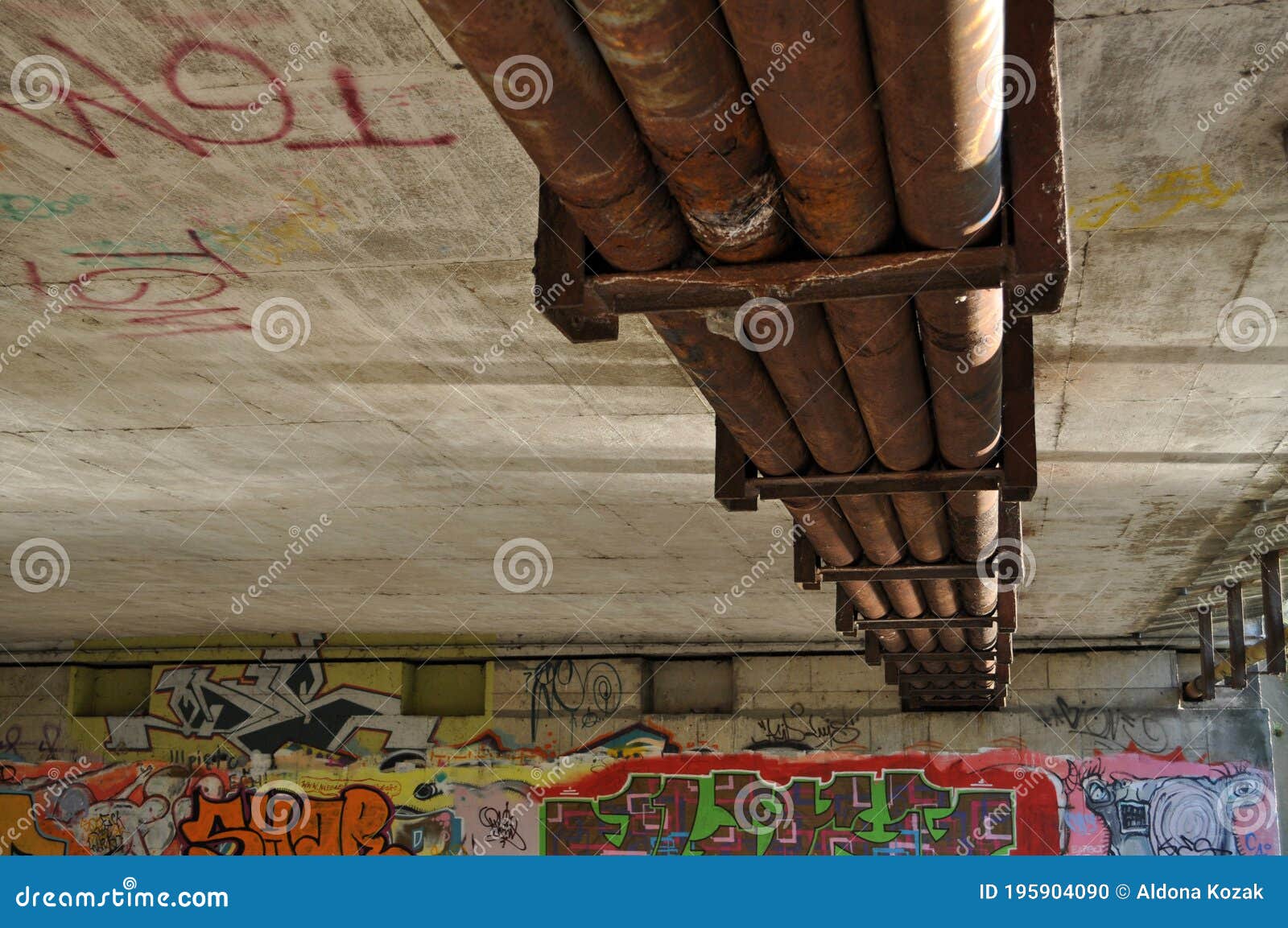 Underpass Under The Bridge Next To The Stream Of The River Stock Photo ...