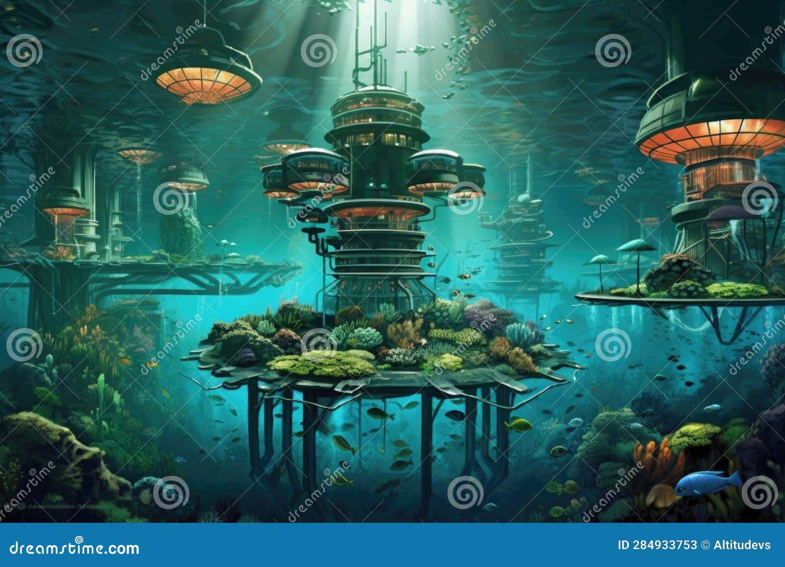 Undersea City Powered by Tidal Energy Stock Illustration - Illustration ...