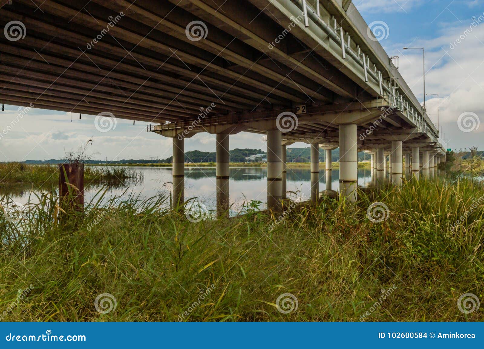 Underside of Highway Bridge Spanning a River Stock Photo - Image of ...