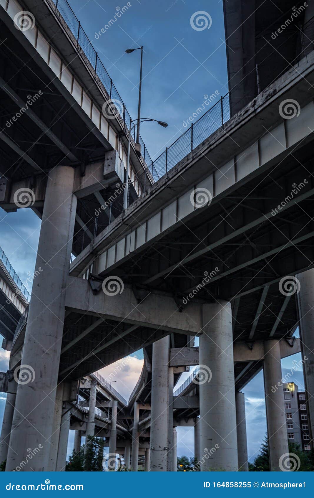 Underside of Highway Merging To Different Lanes Stock Image - Image of ...