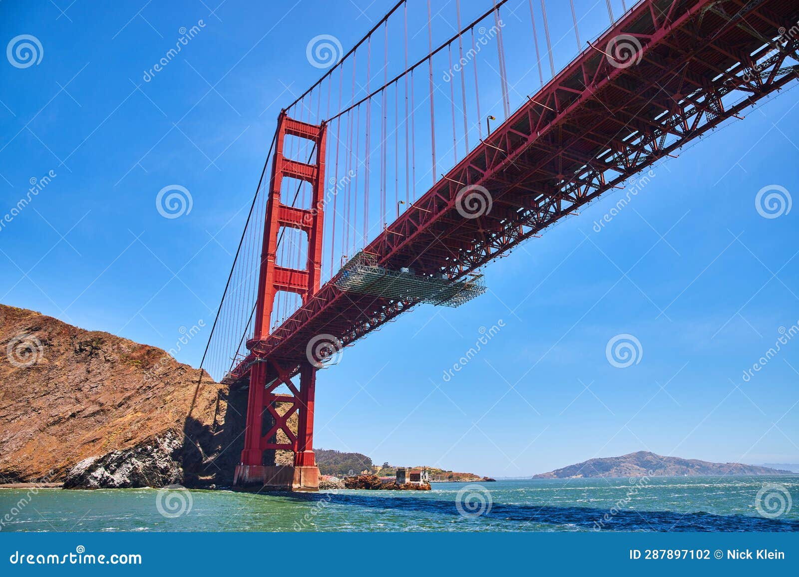 Underside View of Golden Gate Bridge from Choppy San Francisco Bay ...