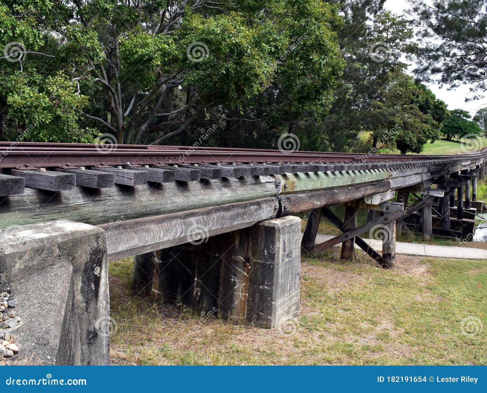 The Underside View of an Old Timber Railway Bridge Crossing the Barron ...