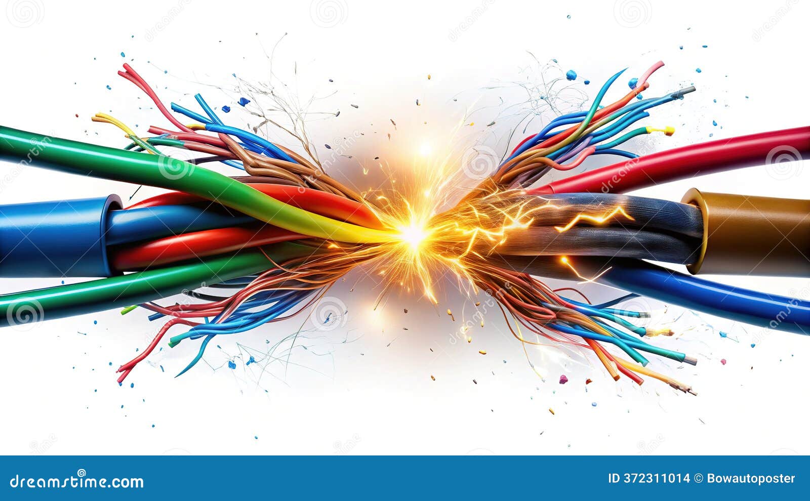 Wire Is Burning. Fire Wiring. Faulty Damaged Cable. Fire From Overload ...