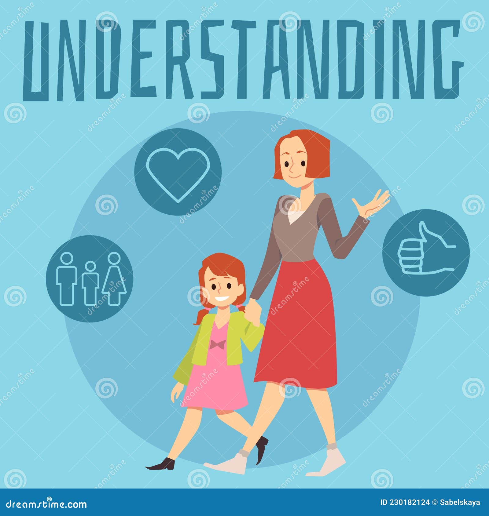 Understanding Good Mother Talking To Her Daughter Flat Vector Illustration Stock Vector