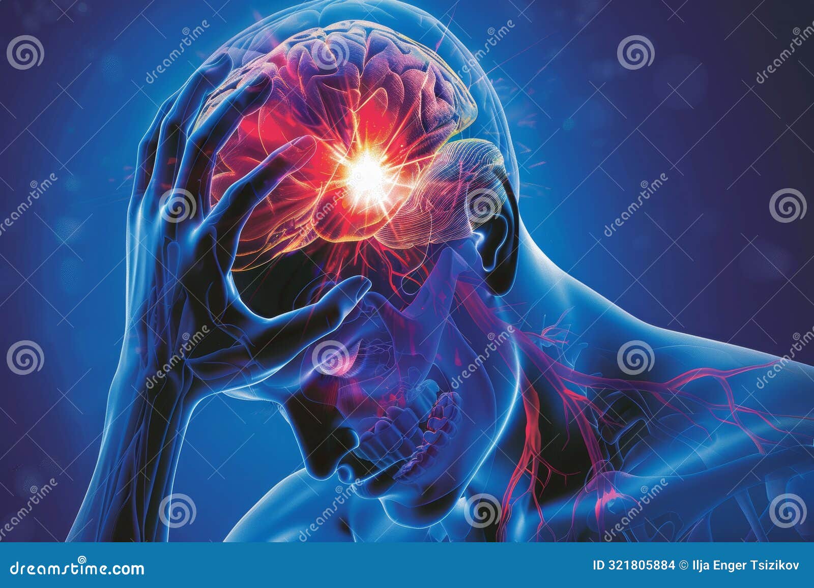 Understanding Migraine Headaches Intense Brain Pain, Throbbing Headache, Visual Flashes Stock ...