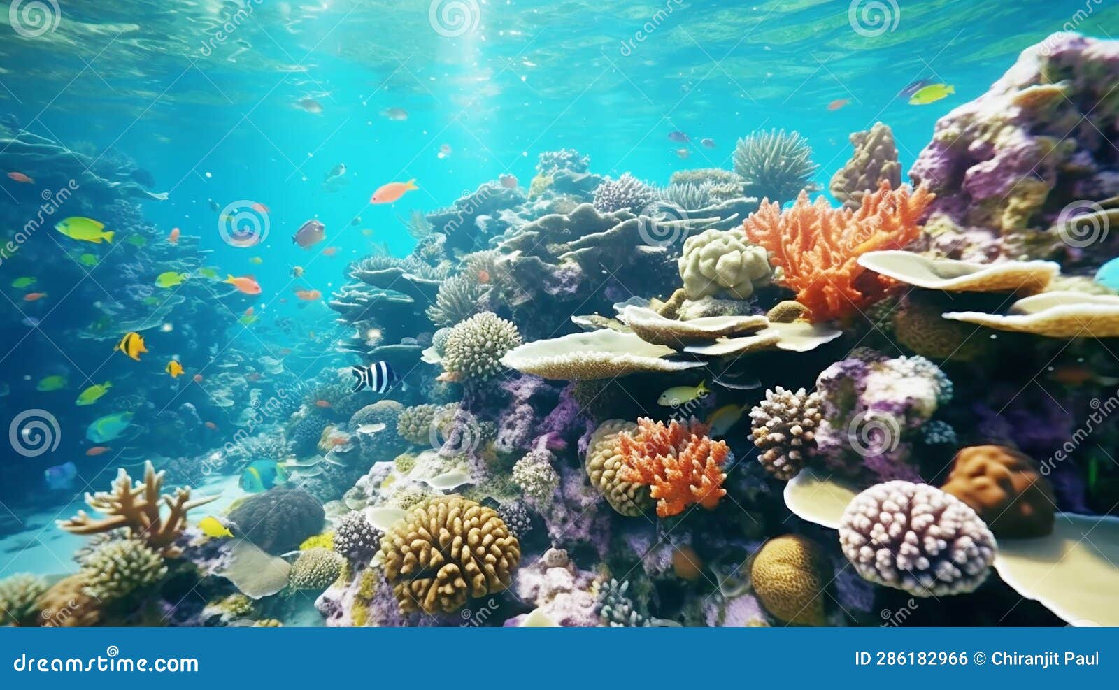 Underwater Adventure Blue Sea Life Reef and Fish Stock Illustration ...
