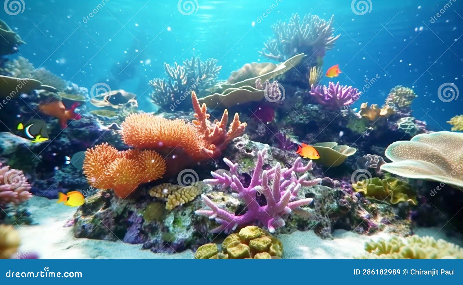 Underwater Adventure Blue Sea Life Reef and Fish Stock Illustration ...