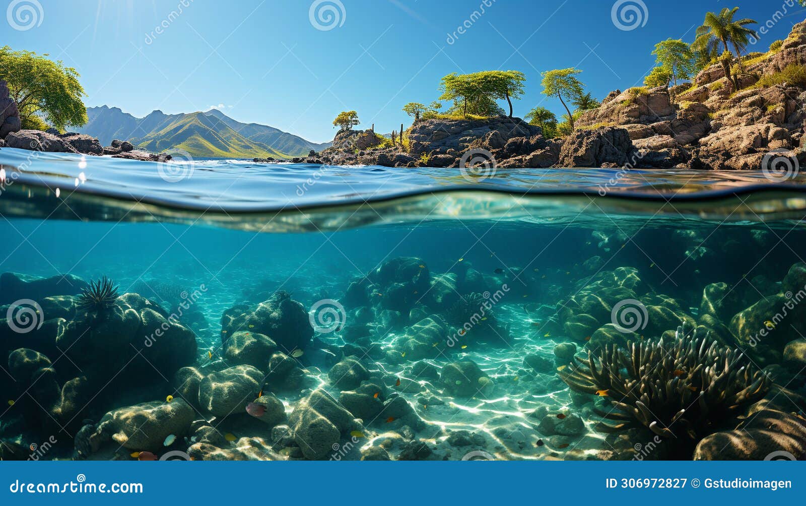Underwater Adventure Fish Swim Below Transparent Blue Water Generated ...