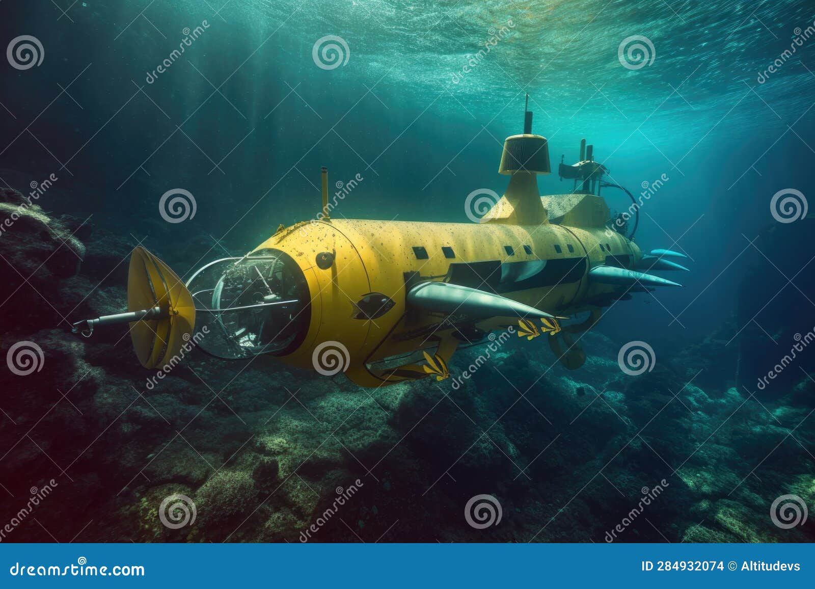 Underwater Autonomous Research Submarine Exploring Stock Illustration ...