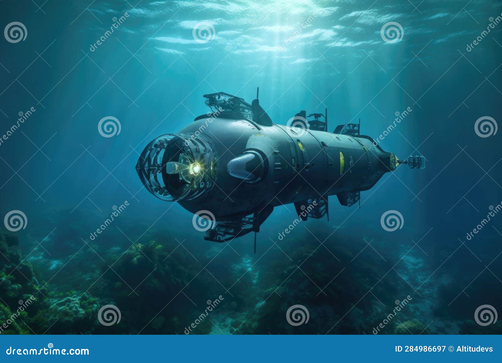 Underwater Autonomous Submarine Exploring Ocean Depths Stock ... Underwater Autonomous Submarine Exploring Ocean Depths Stock ...
