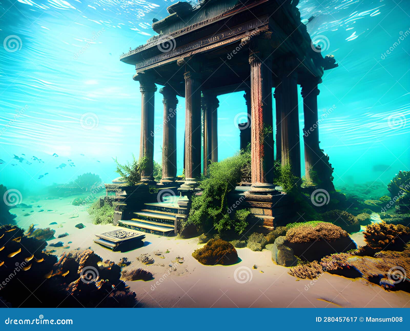 Underwater Background, Ancient Ruins with Water, Ai Generated Stock ...