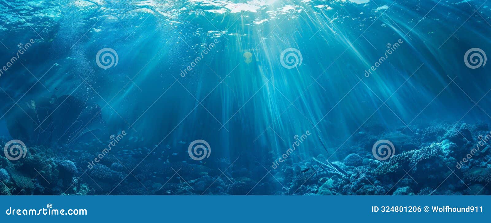 Underwater Background with a Deep Blue Ocean and Sun Rays Filtering ...