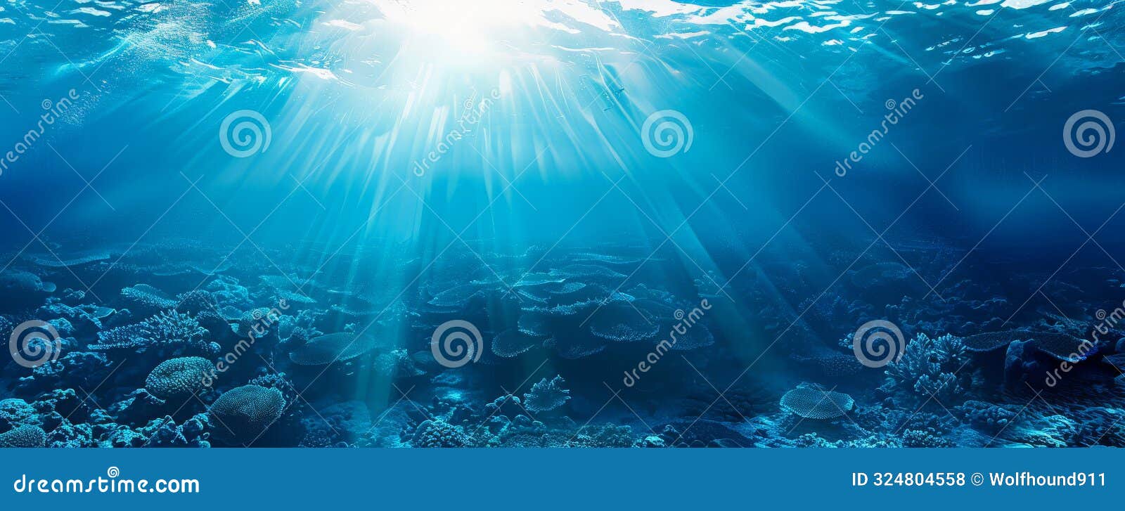 Underwater Background with a Deep Blue Ocean and Sun Rays Filtering ...
