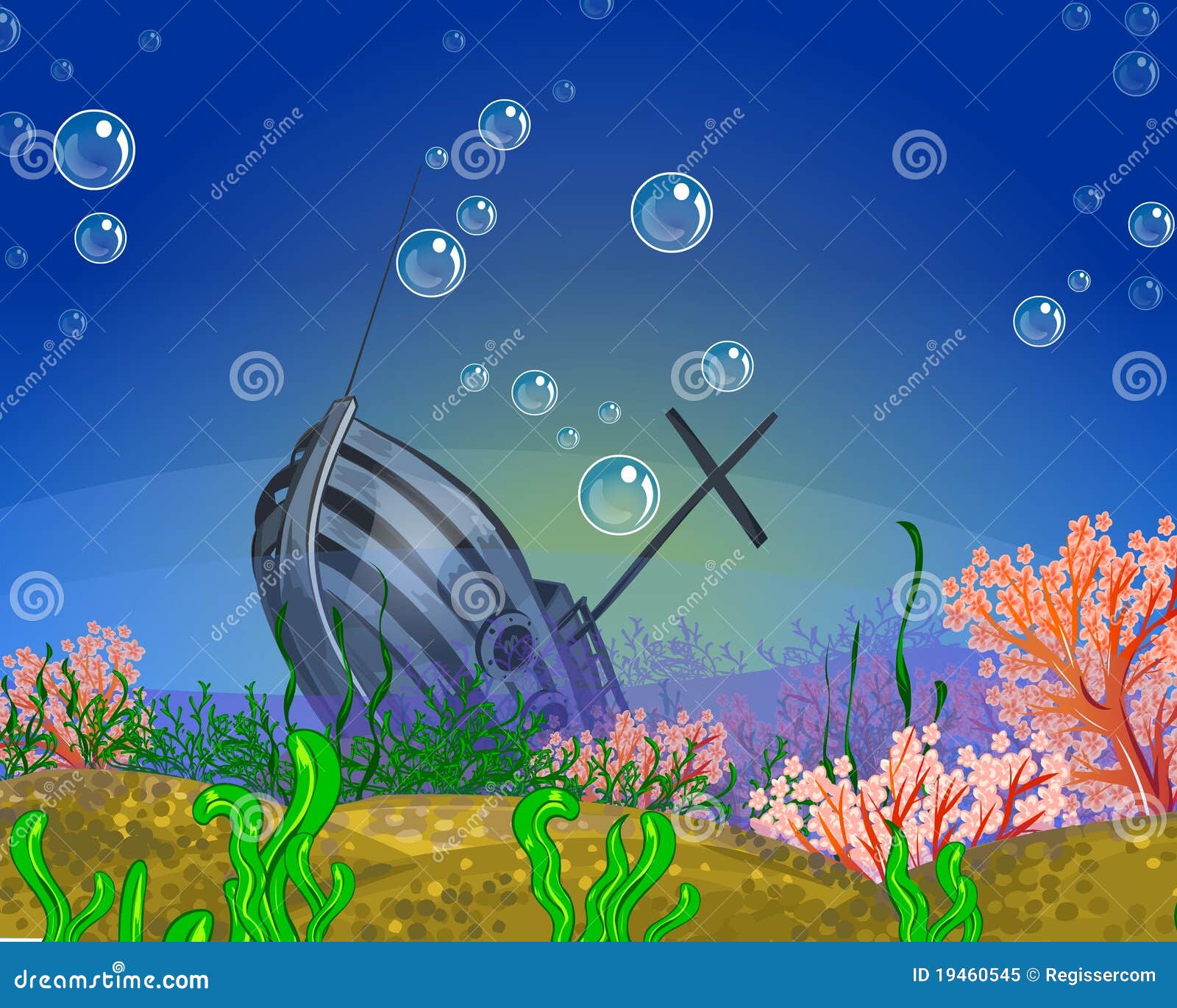 Shipwreck At Sea Bottom Cartoon Vector | CartoonDealer.com #13127975