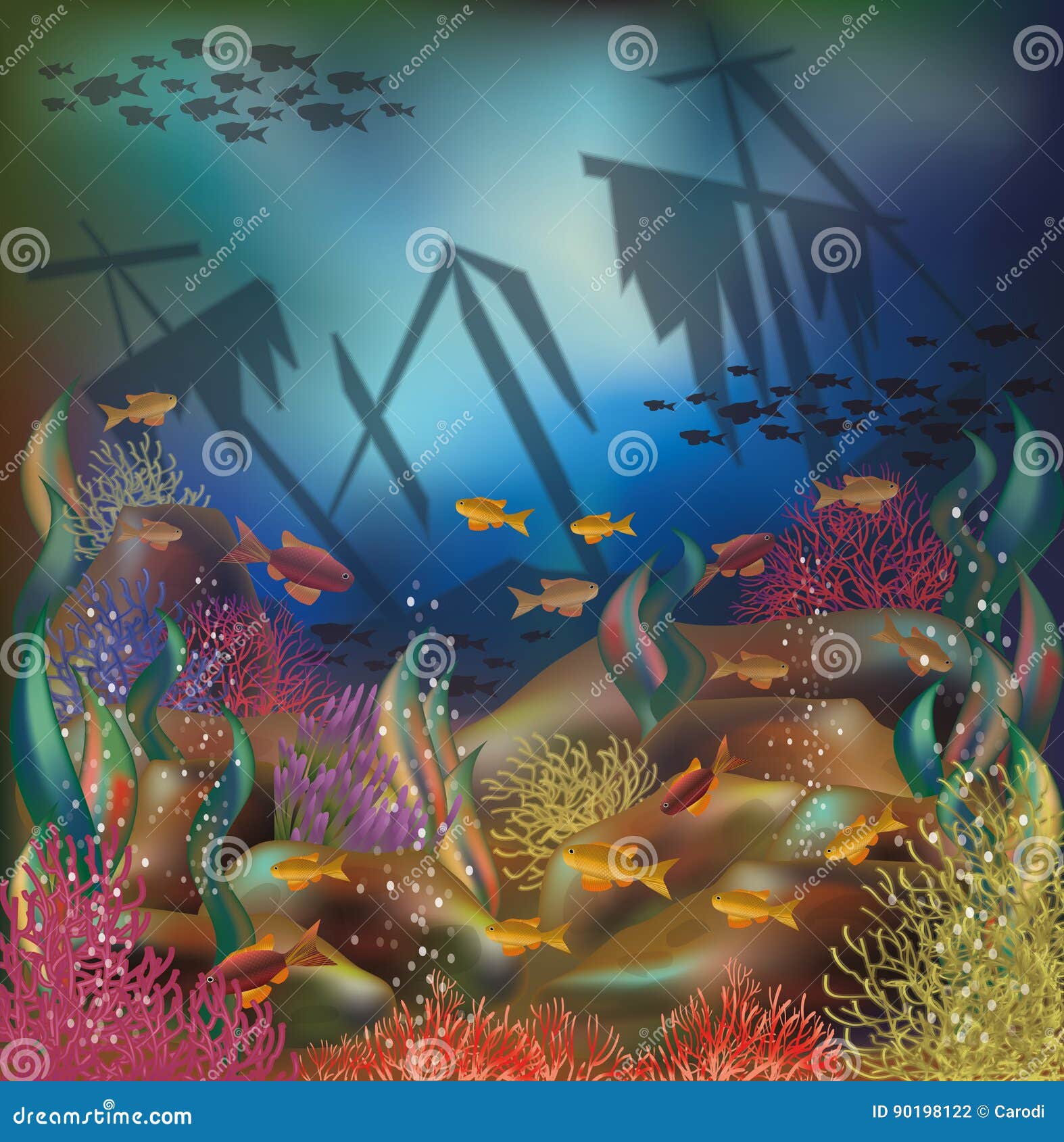 Underwater Background Sunken Ship, Vector Stock Vector - Illustration ...
