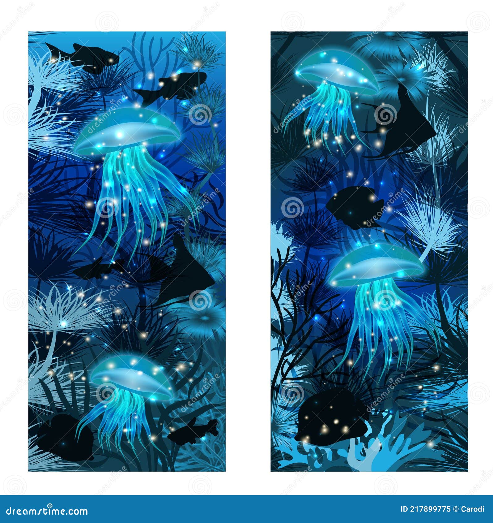 Underwater Banner with Jellyfish, Vector Stock Vector - Illustration of ...