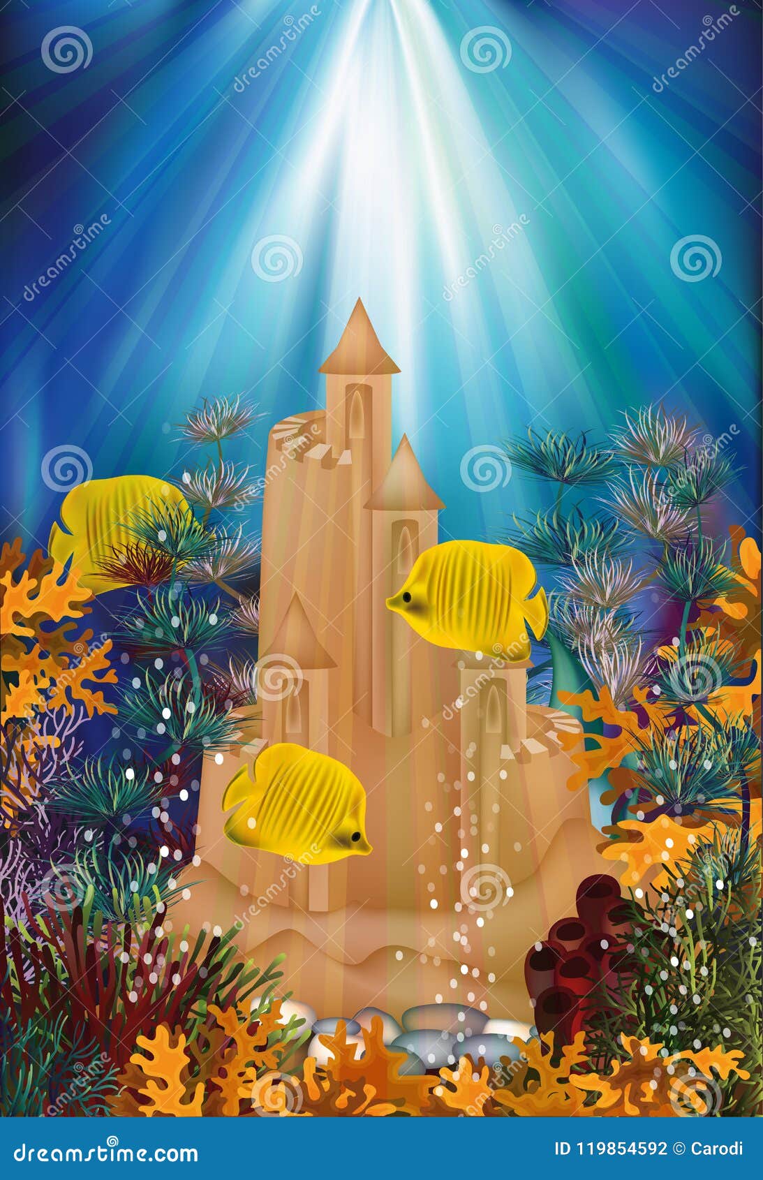 Underwater Banner with Sand Castle, Vector Stock Vector - Illustration ...