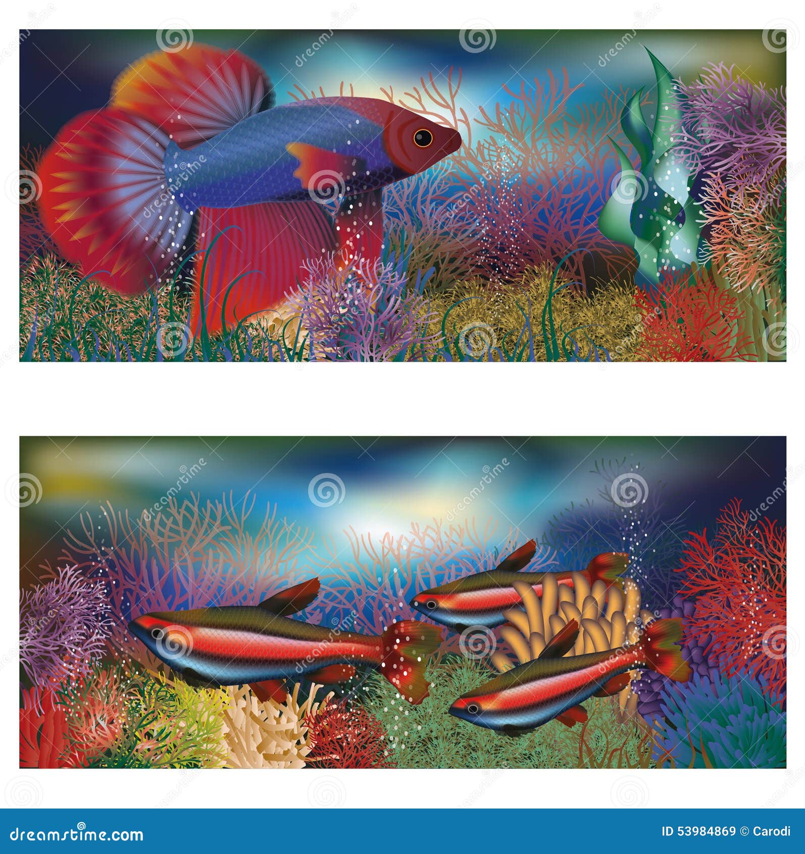 Underwater Banners With Tropical Fish Vector Illustration ...
