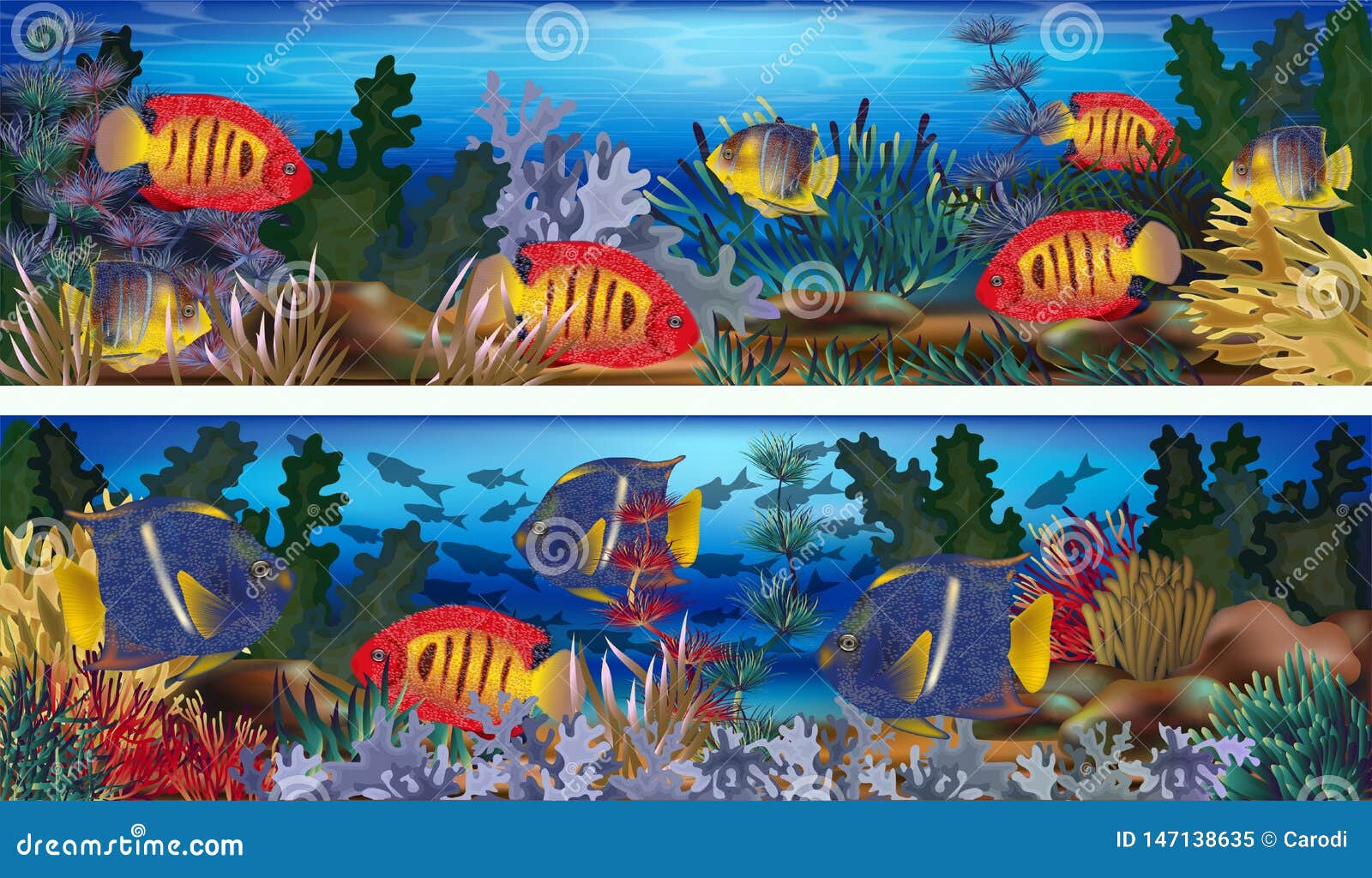 Underwater Banners with Tropical Fish, Vector Stock Vector ...