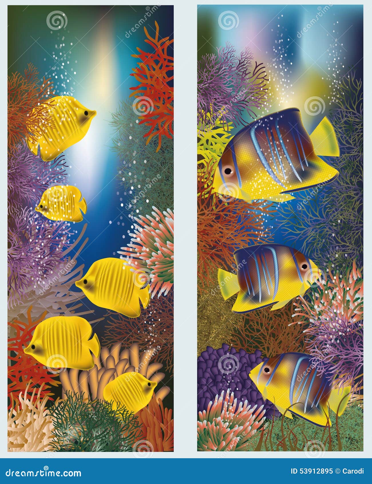 Underwater Banners with Yellow Tropical Fish Stock Vector ...