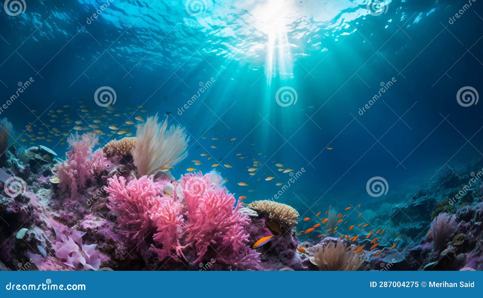Underwater Blue Tropical Seabed with Reef and Sunbeam, Generated by Ai ...
