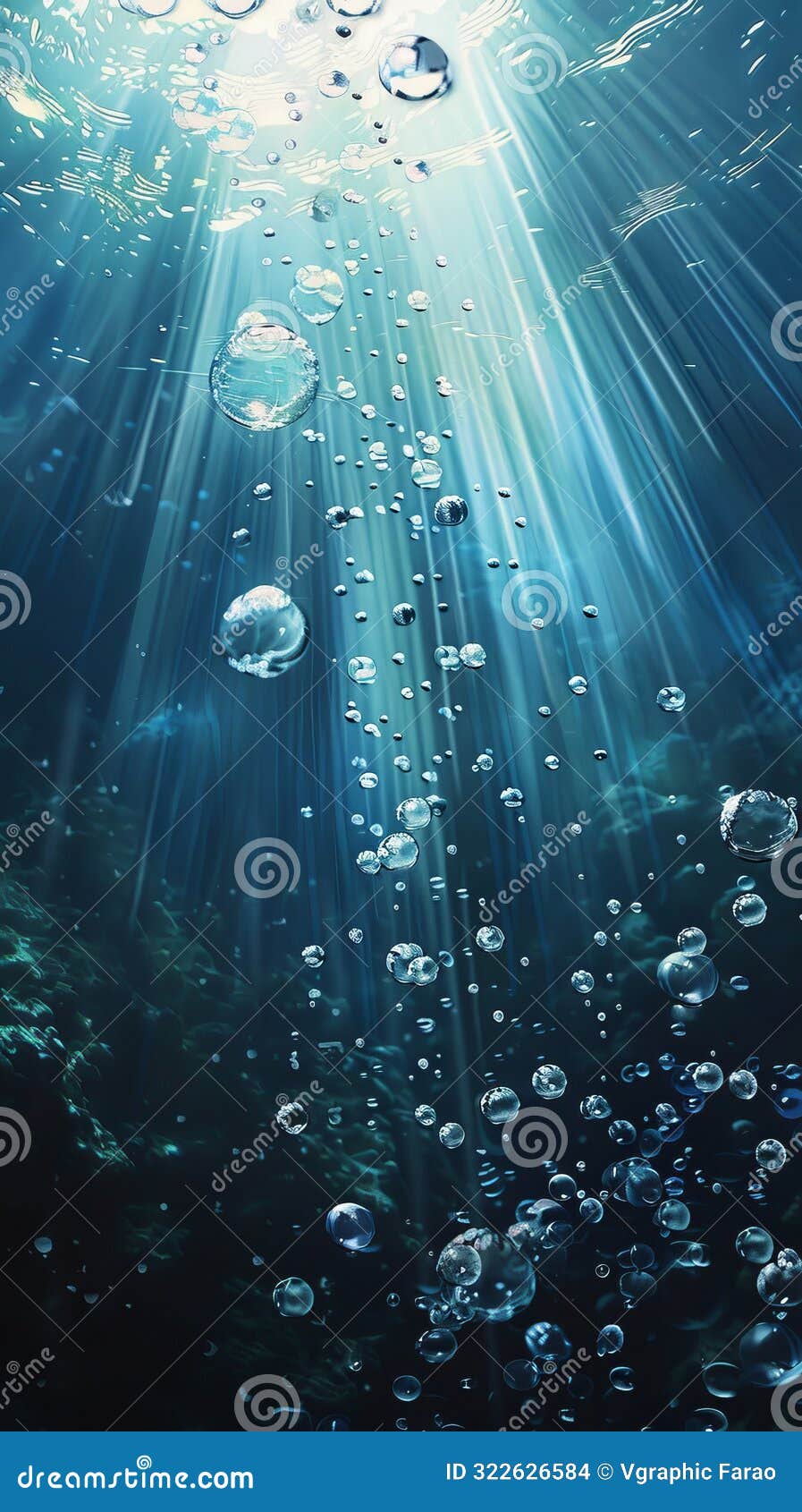 Underwater Bubbles Rising Towards the Surface, Sunlight Filtering ...