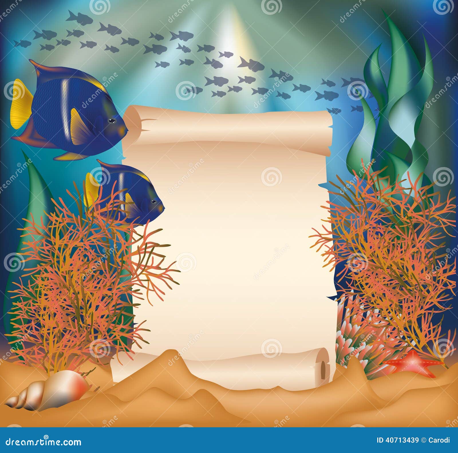 Underwater Card with Old Paper Scroll Stock Vector - Illustration of ...