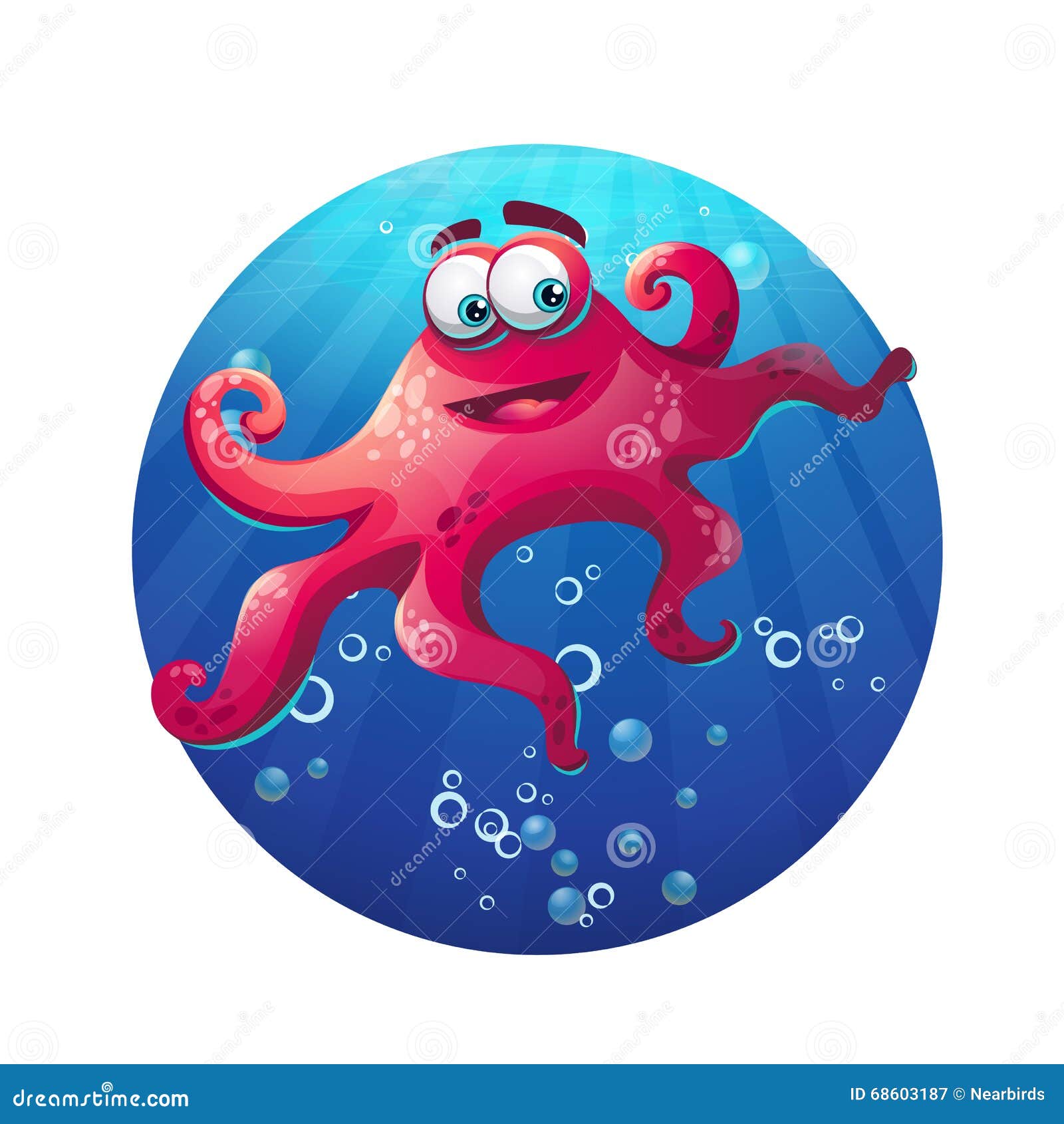 Underwater Cartoon Comic Octopus in Ocean Stock Vector - Illustration ...