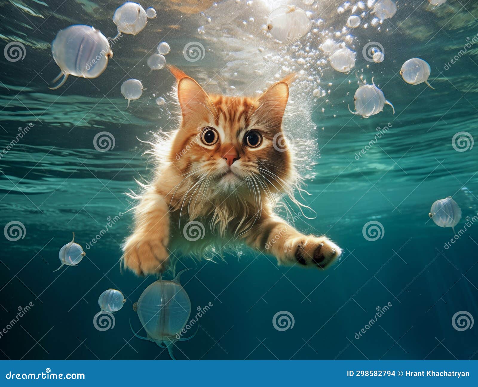 Underwater Cat in the Ocean Stock Illustration - Illustration of swim ...
