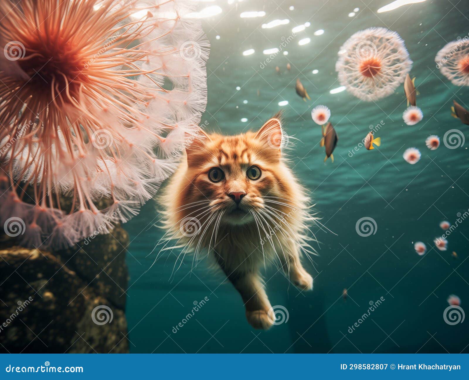 Underwater Cat in the Ocean Stock Illustration - Illustration of nature ...