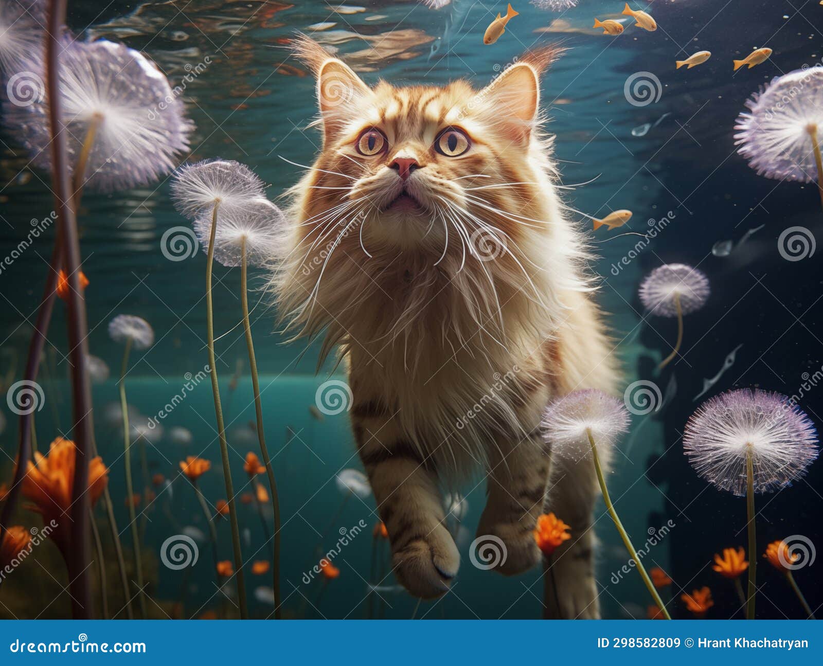 Underwater Cat in the Ocean Stock Illustration - Illustration of animal ...