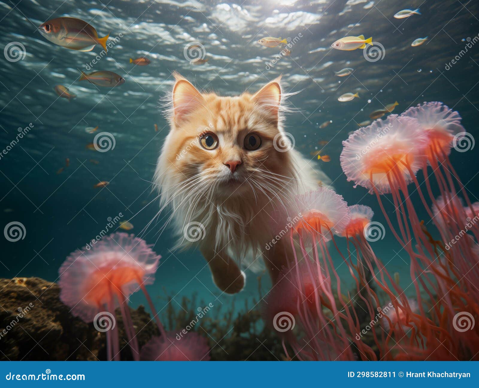 Underwater Cat in the Ocean Stock Illustration - Illustration of marine ...