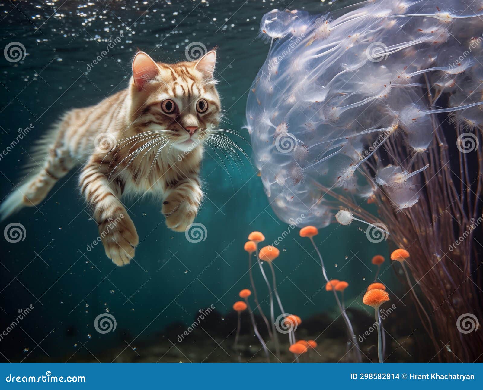 Underwater Cat in the Ocean Stock Illustration - Illustration of green ...