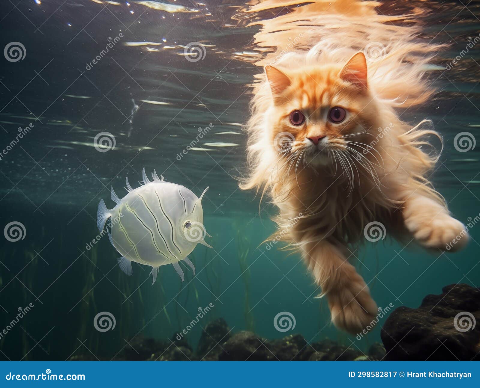 Underwater Cat in the Ocean Stock Illustration - Illustration of beauty ...