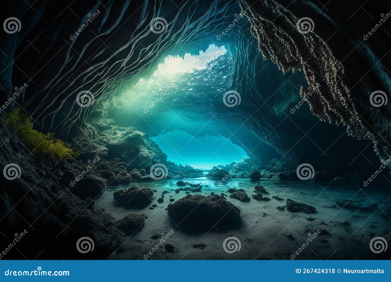 Underwater Cave AI Generative Render Stock Illustration - Illustration ...