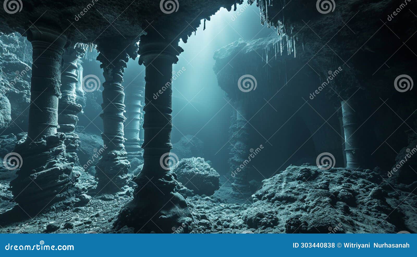 Underwater Cave with Columns and Rock. Soft Focus Stock Illustration ...