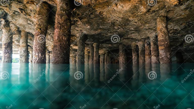 Underwater Cave with Columns and Rock. Soft Focus . Generative Ai Stock ...