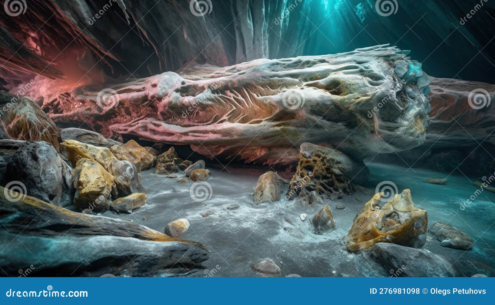 An Underwater Cave with Rocks and Water and a Large Rock Formation ...