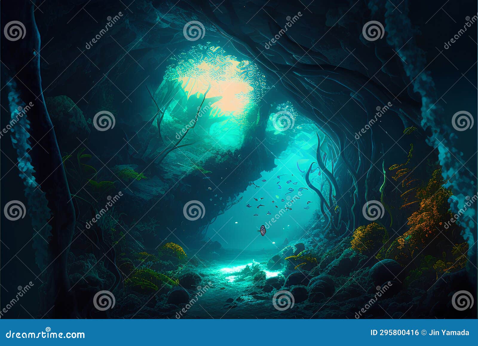 Underwater Cave in the Sea. Underwater World. Vector Illustration Stock ...