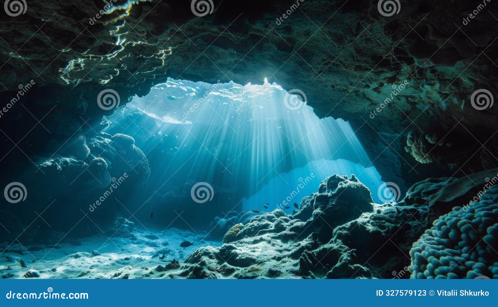 An Underwater Cave with Sun Rays Filtering through the Water ...
