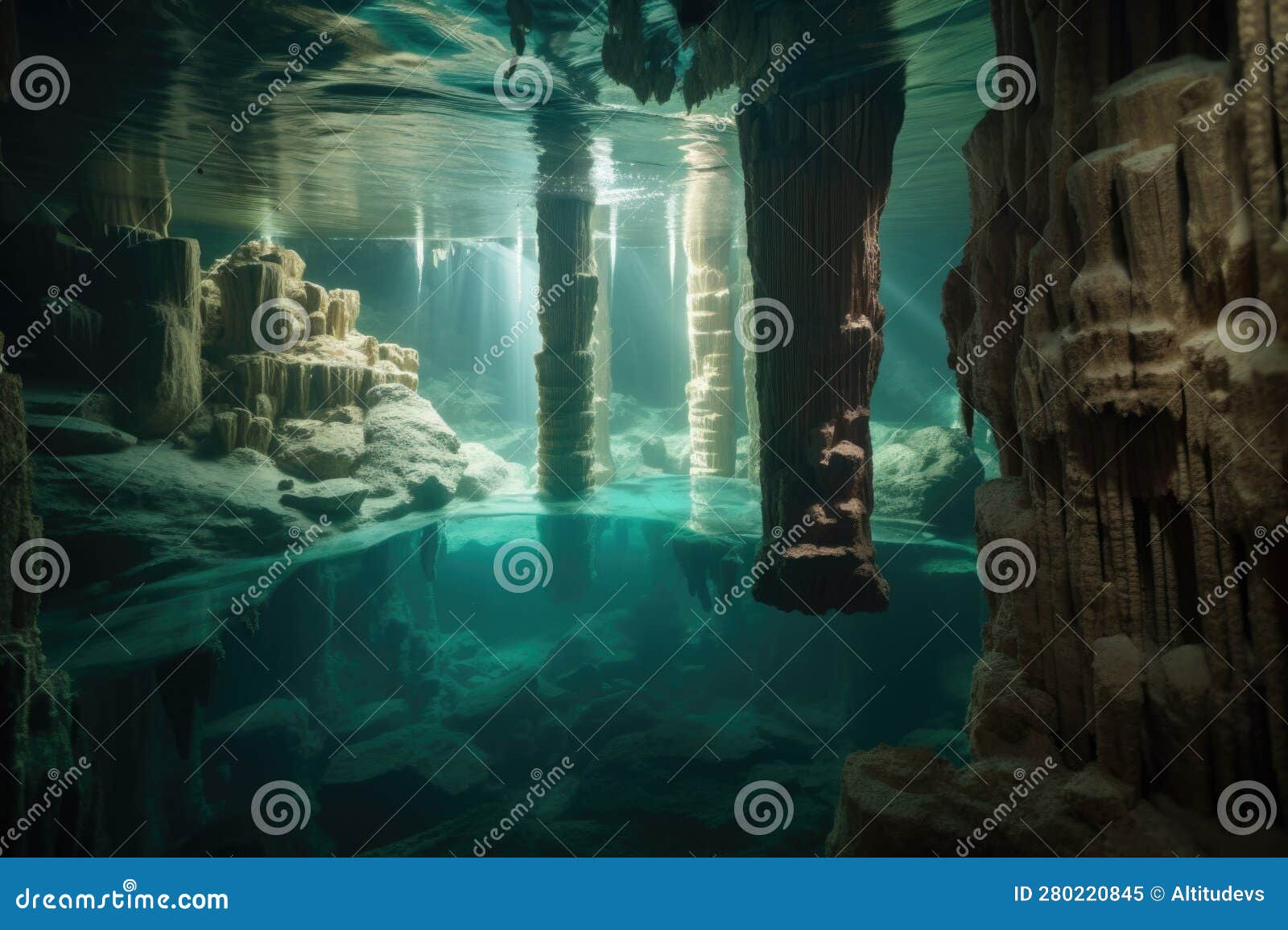 Underwater Cave with Towering Columns, Creating an Otherworldly ...