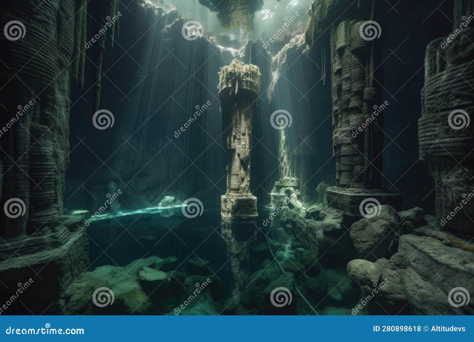 Underwater Cave with Towering Columns, Creating an Otherworldly ...
