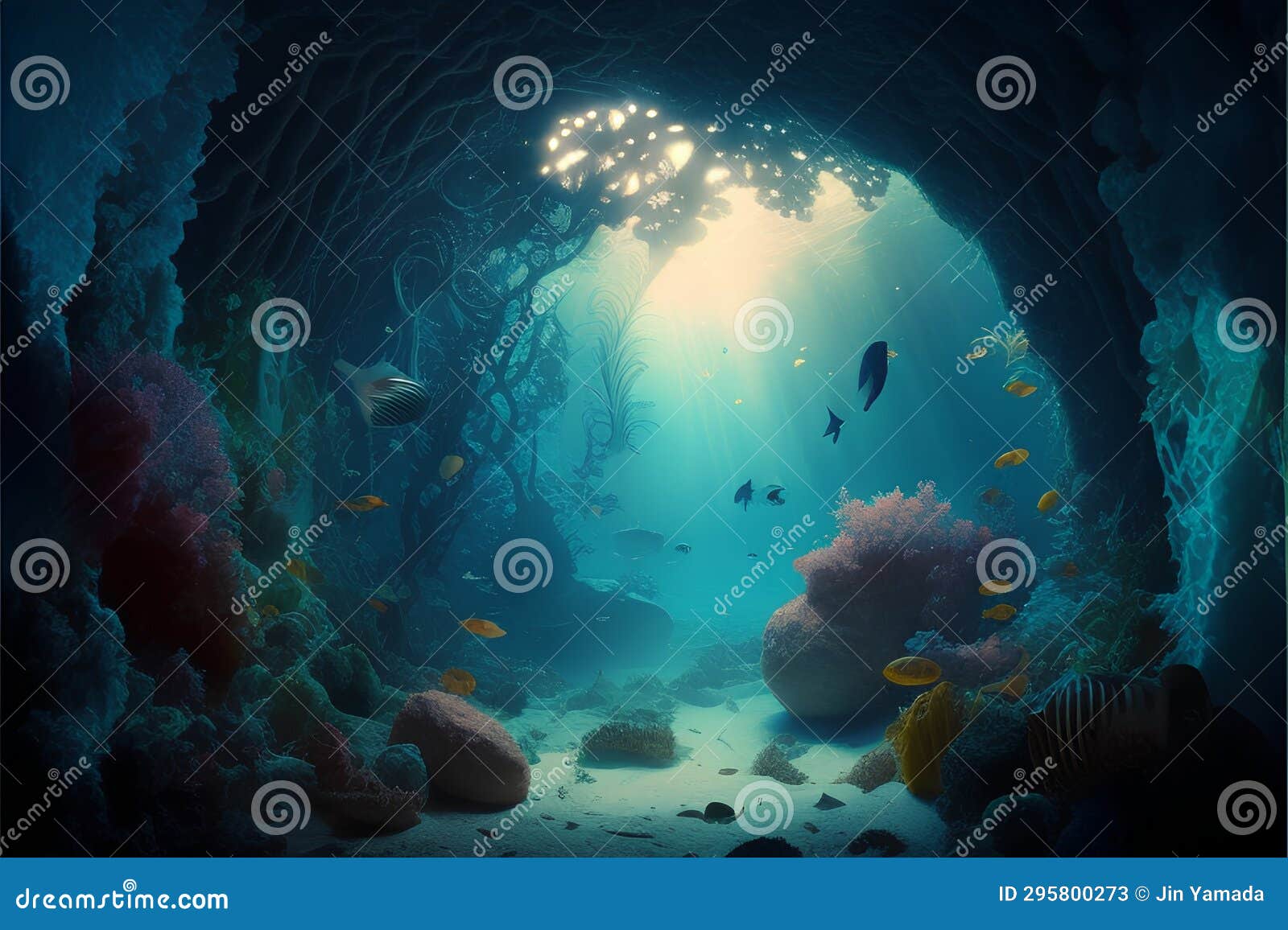 Underwater Cave with Tropical Fish and Coral Reef 3d Render Stock ...