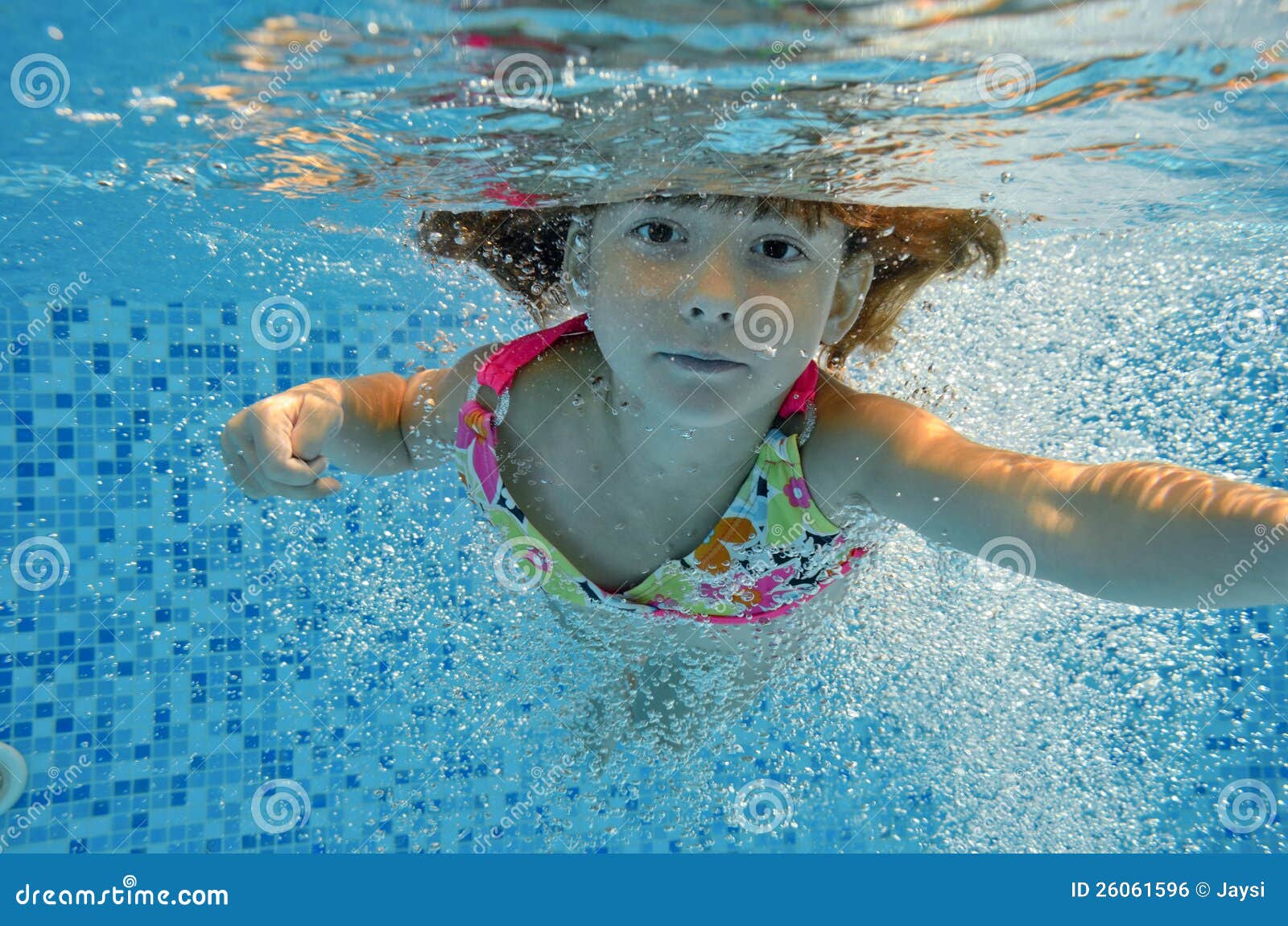 Underwater Child Swim In Water Swimming Pool. Summer Activity And ...