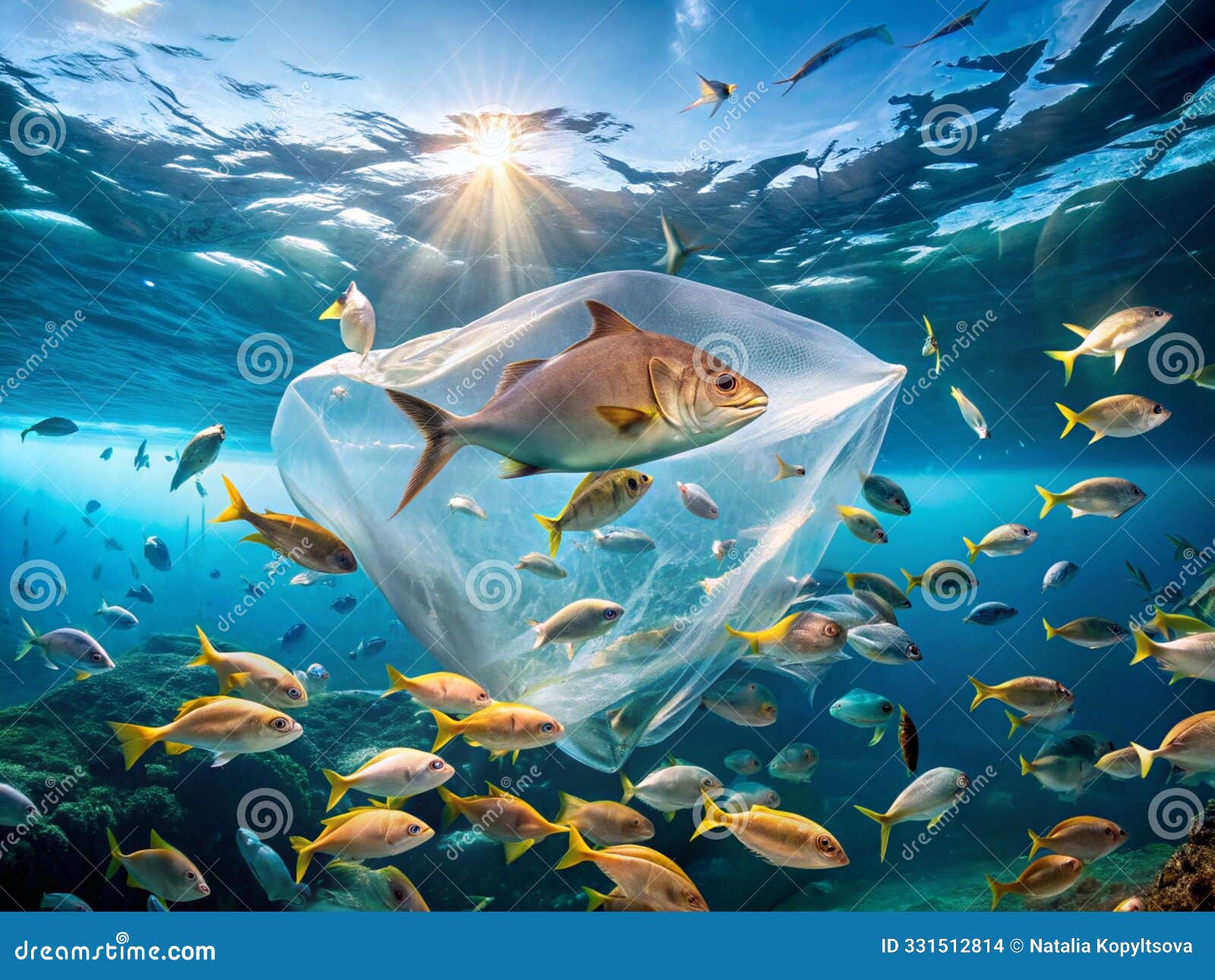 Fish Got Tangled in a Plastic Bag Underwater Concept of Global Problem ...