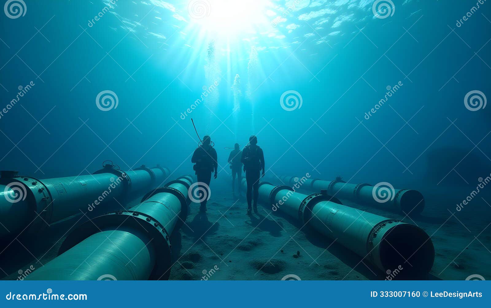Underwater Construction with Divers Inspecting Subsea Pipeline Stock ...